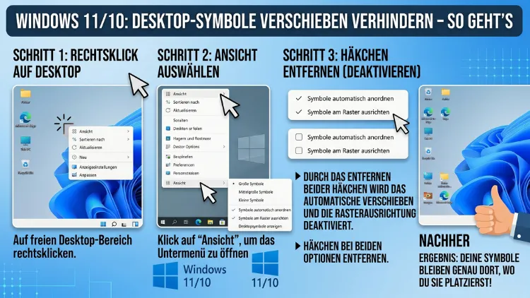 Windows 11/10: Desktop-Symbole verschieben verhindern – So geht’s