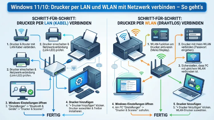 Windows 11/10: Drucker per LAN/WLAN mit Netzwerk verbinden – So geht’s